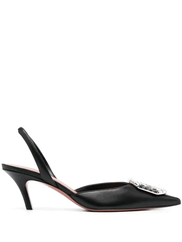 Amina Muaddi 60mm Camelia Slingback Pumps - Black
