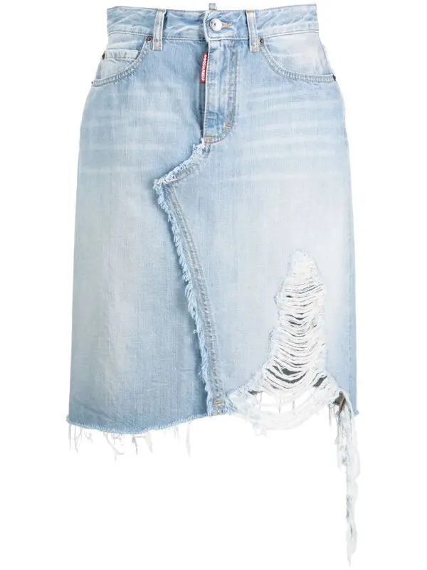 Dsquared2 Ripped A-line Denim Skirt - Blue