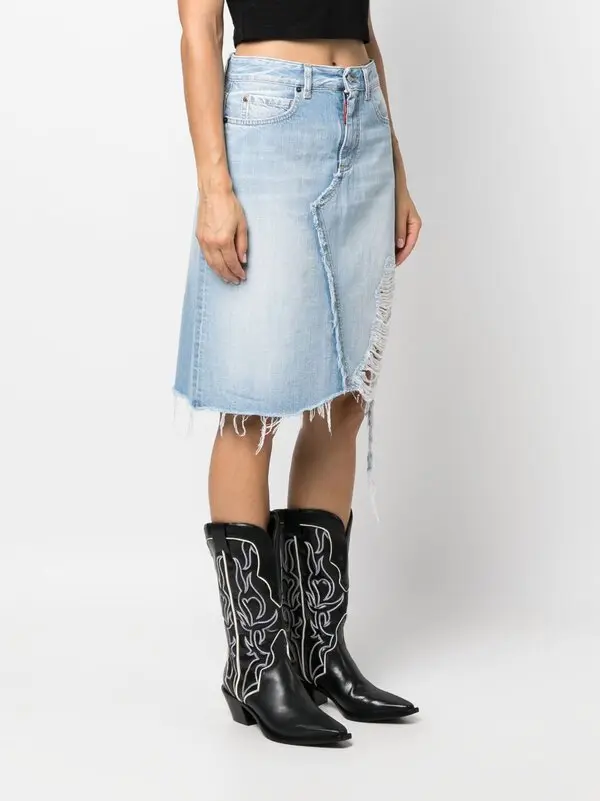 Dsquared2 Ripped A-line Denim Skirt