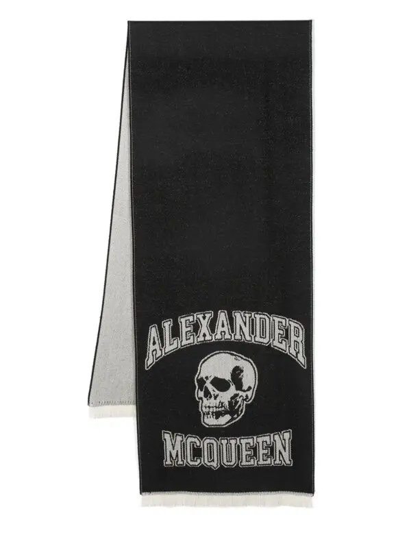 Alexander McQueen Intarsia-knit Logo Wool Scarf - Black