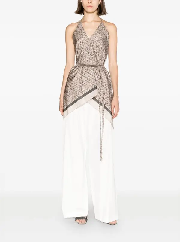 Brunello Cucinelli Geometric-print Silk Top