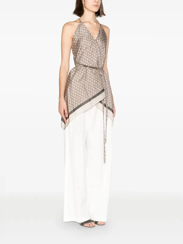 Brunello Cucinelli Geometric-print Silk Top