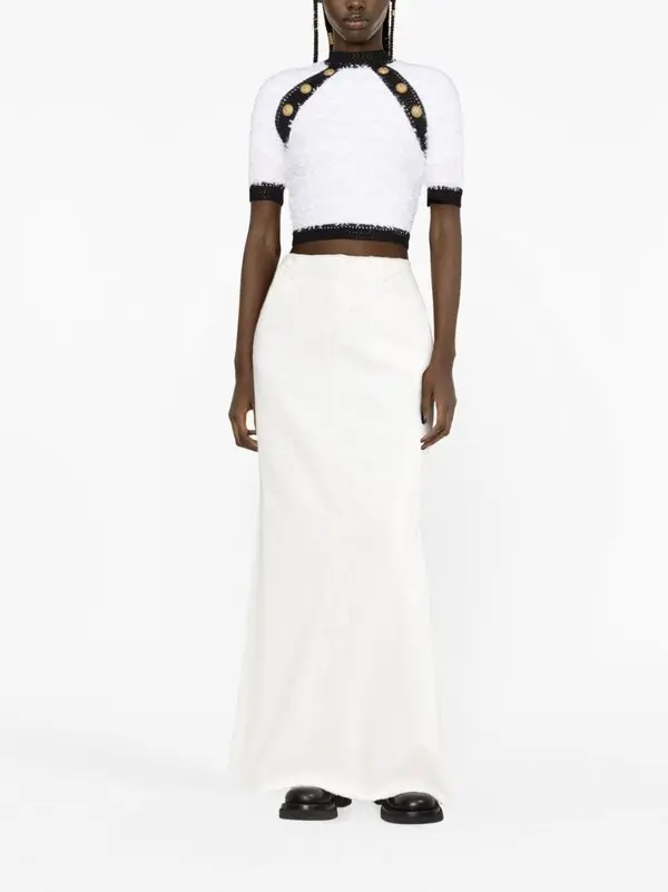 Balmain Button-embellished Tweed Crop Top