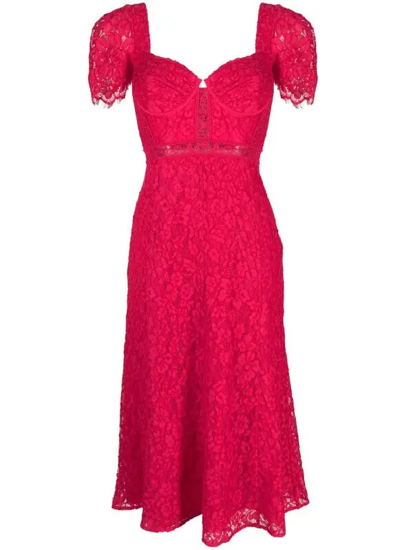 chinese dress ladies Fine Lace Belted Midi Dress by Self Portrait