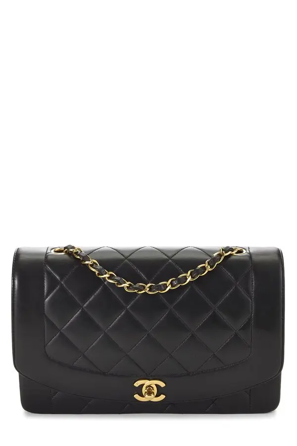 Chanel Diana Flap Medium Quilted Lambskin Shoulder Bag - Black