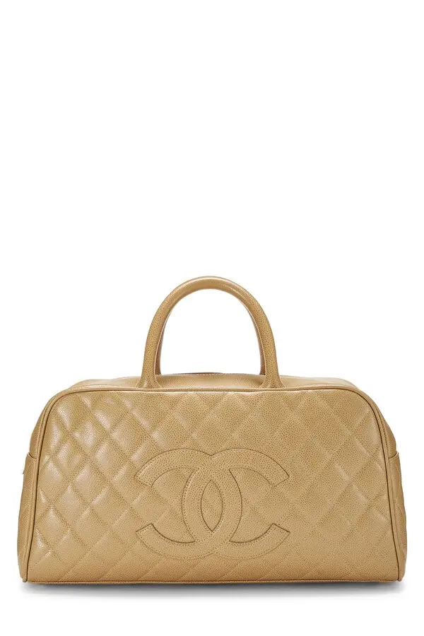 Chanel Quilted Caviar Bowler Bag - Beige