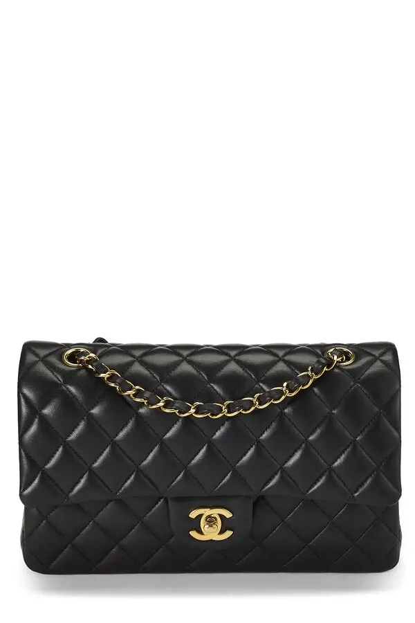 Chanel Quilted Lambskin Classic Double Flap Medium Shoulder Bag - Black