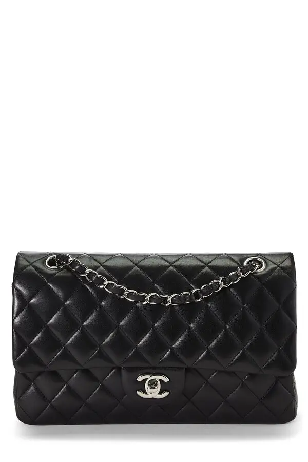 Chanel Quilted Lambskin Classic Double Flap Medium Shoulder Bag - Black