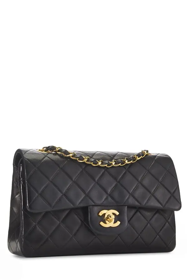 Chanel Quilted Lambskin Classic Double Flap Medium Shoulder Bag - Black