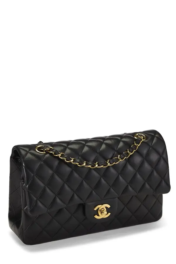 Chanel Quilted Lambskin Classic Double Flap Medium Shoulder Bag - Black