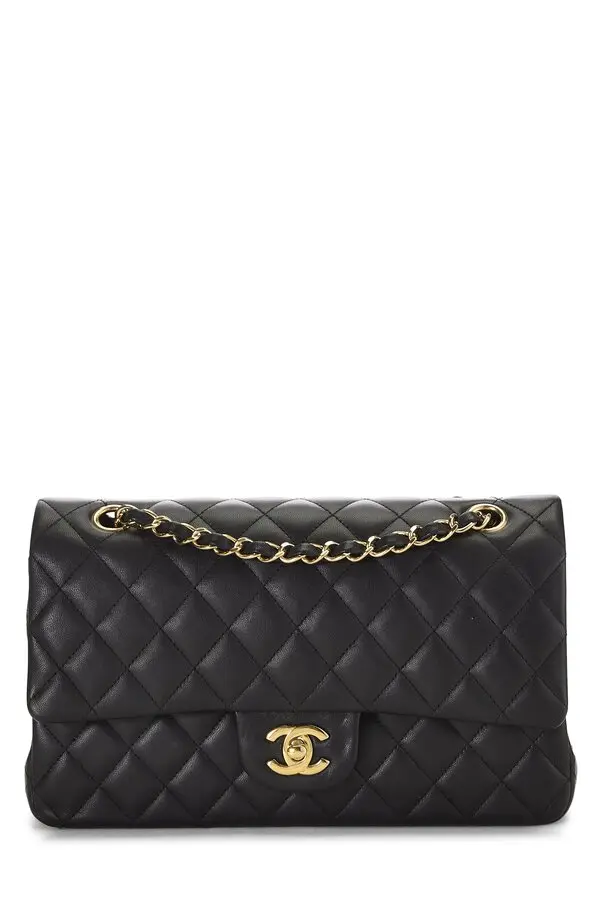 Chanel Quilted Lambskin Classic Double Flap Medium Shoulder Bag - Black