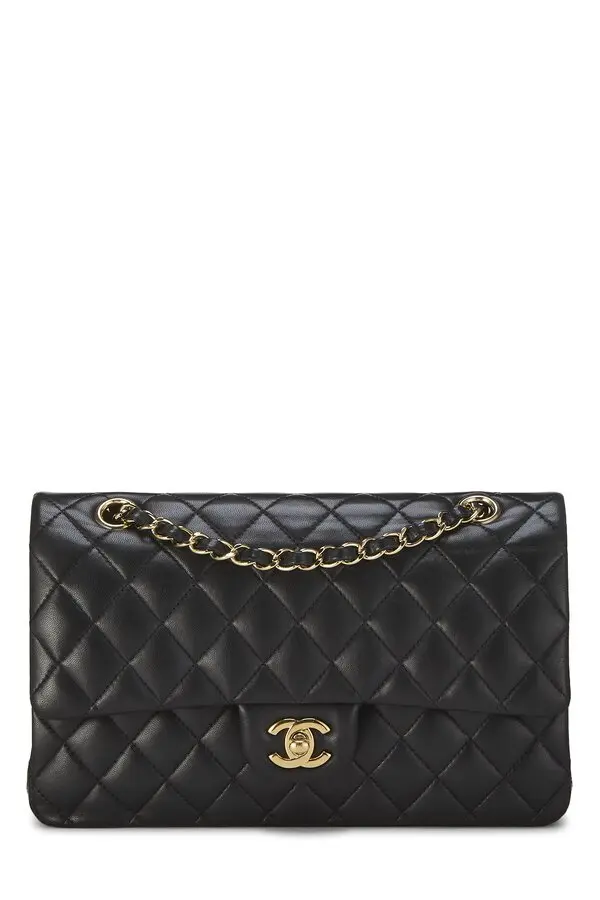 Chanel Quilted Lambskin Classic Double Flap Medium Shoulder Bag - Black
