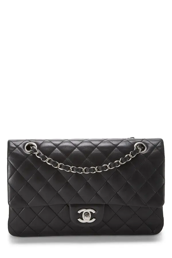 Chanel Quilted Lambskin Classic Double Flap Medium Shoulder Bag - Black