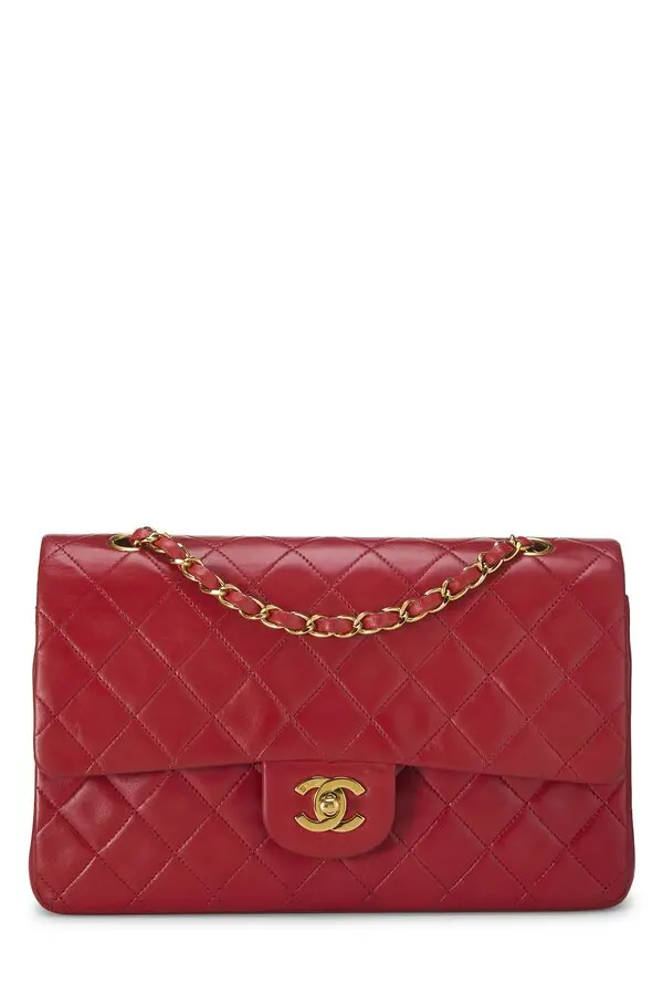 Chanel Quilted Lambskin Classic Double Flap Medium Shoulder Bag - Red
