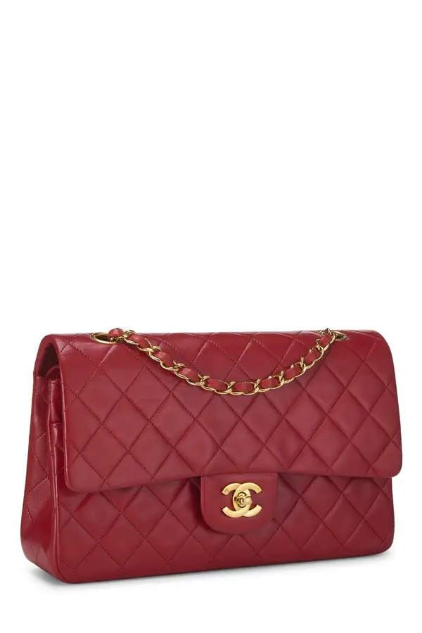 Chanel Quilted Lambskin Classic Double Flap Medium Shoulder Bag - Red