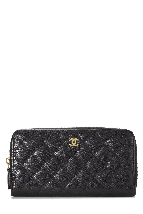 Chanel Quilted Caviar Zip Around Wallet - Black
