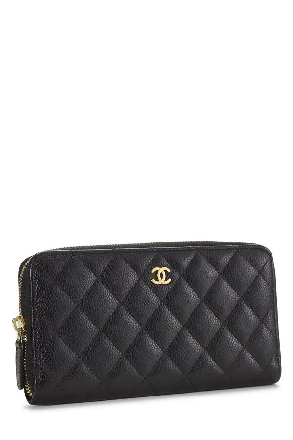 Chanel Quilted Caviar Zip Around Wallet - Black