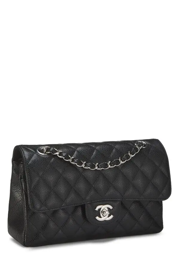 Chanel Quilted Caviar Classic Double Flap Small Shoulder Bag - Black