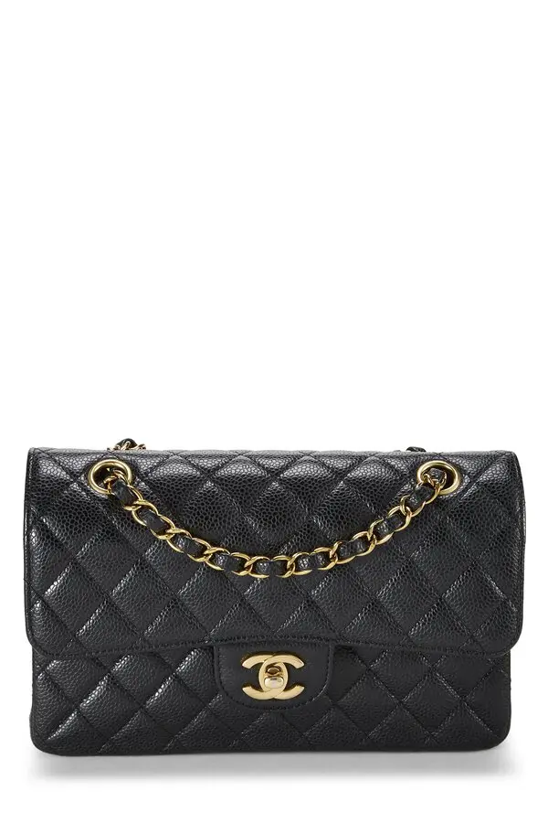 Chanel Quilted Caviar Classic Double Flap Small Shoulder Bag - Black