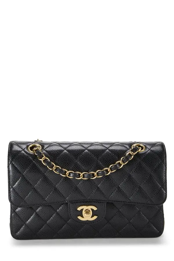 Chanel Quilted Caviar Classic Double Flap Small Shoulder Bag - Black