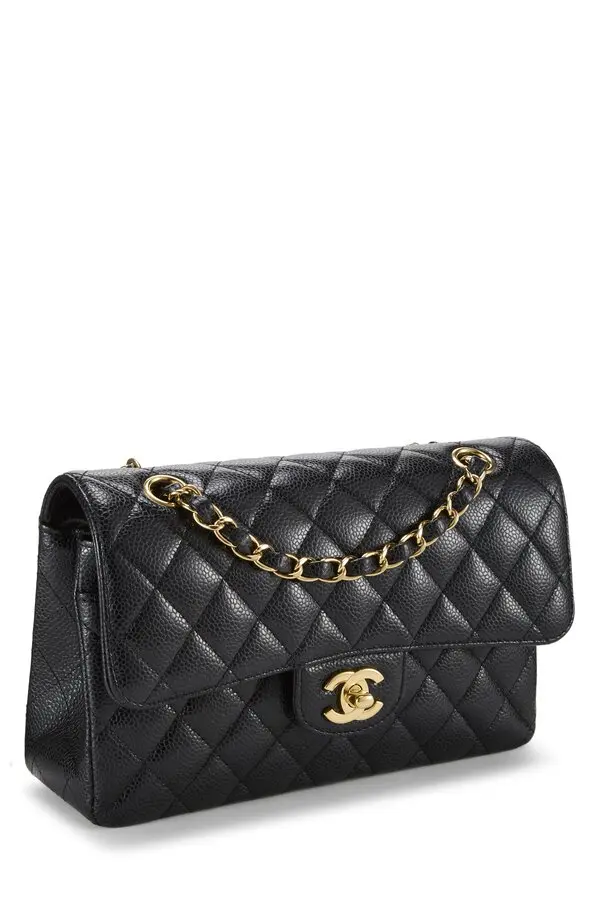 Chanel Quilted Caviar Classic Double Flap Small Shoulder Bag - Black