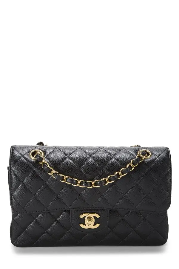 Chanel Quilted Caviar Classic Double Flap Small Shoulder Bag - Black