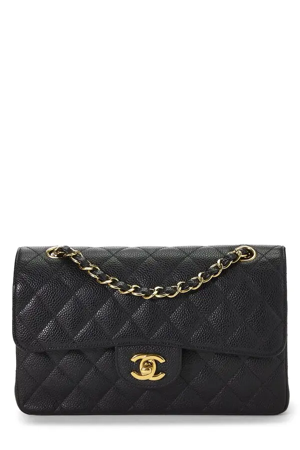 Chanel Quilted Caviar Classic Double Flap Small Shoulder Bag - Black