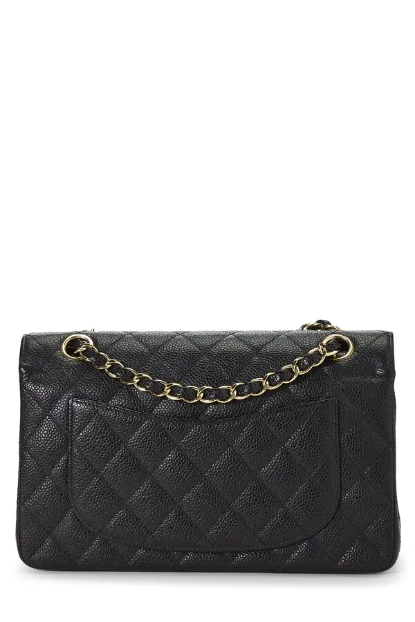Chanel Quilted Caviar Classic Double Flap Small Shoulder Bag - Black