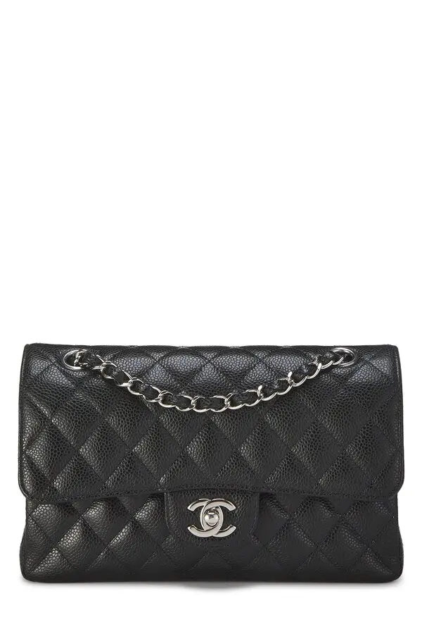 Chanel Quilted Caviar Classic Double Flap Small Shoulder Bag - Black