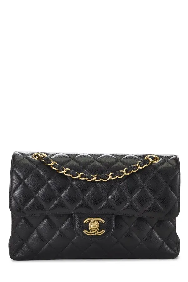 Chanel Quilted Caviar Classic Double Flap Small Shoulder Bag - Black