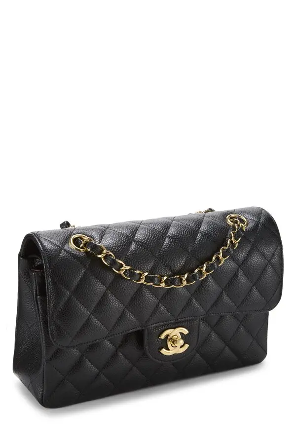 Chanel Quilted Caviar Classic Double Flap Small Shoulder Bag - Black