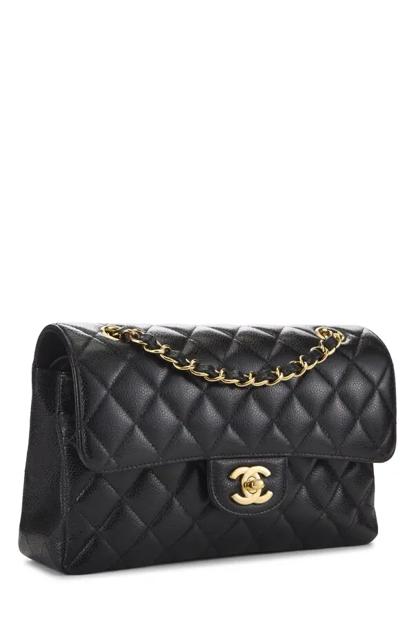 Chanel Quilted Caviar Classic Double Flap Small Shoulder Bag - Black