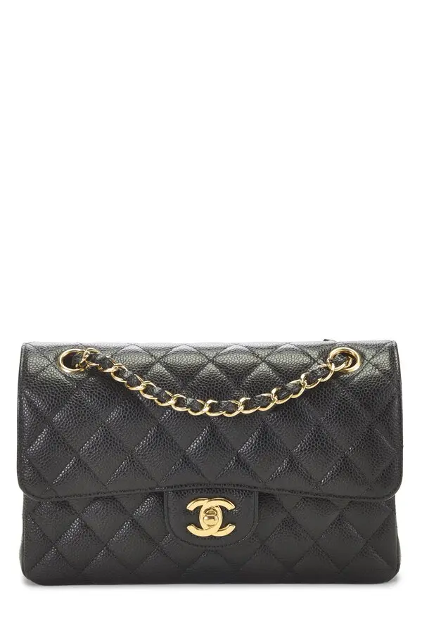 Chanel Quilted Caviar Classic Double Flap Small Shoulder Bag - Black