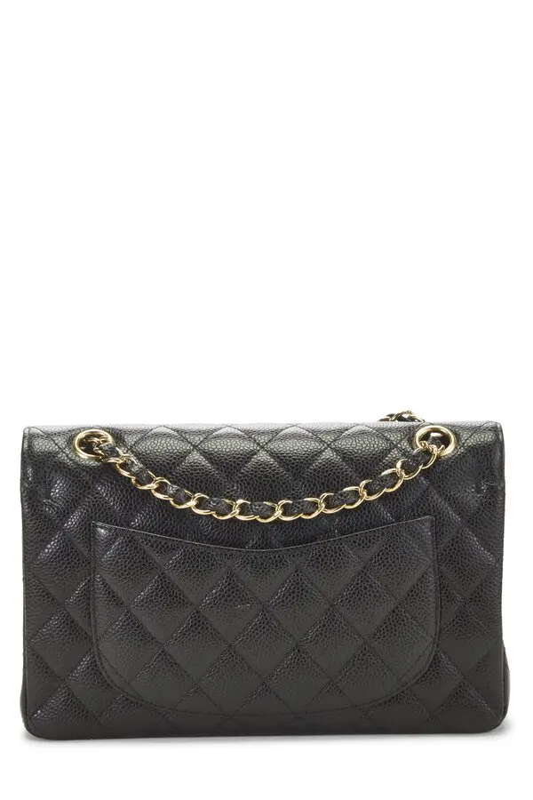 Chanel Quilted Caviar Classic Double Flap Small Shoulder Bag - Black