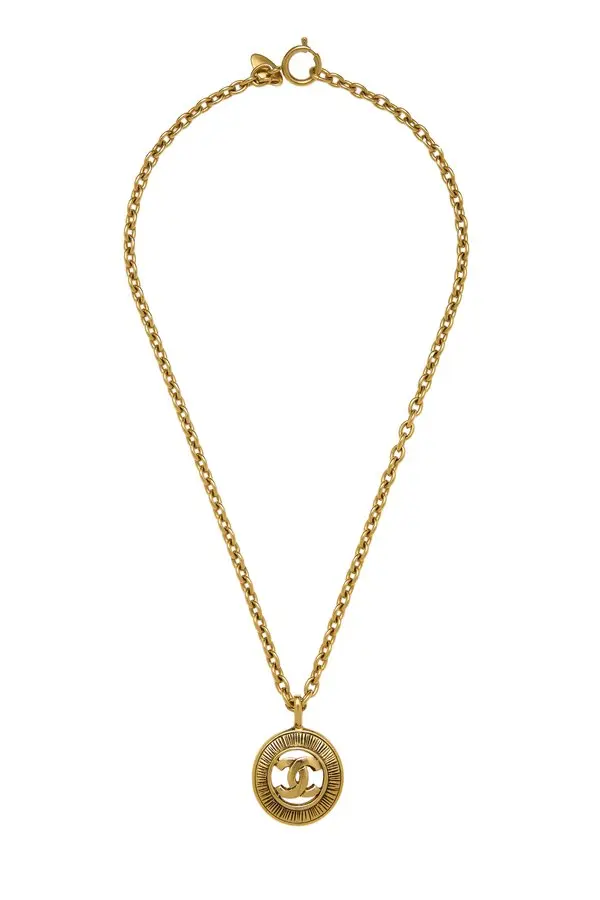 Chanel Tone Cc Sunburst Pendant Necklace - Gold