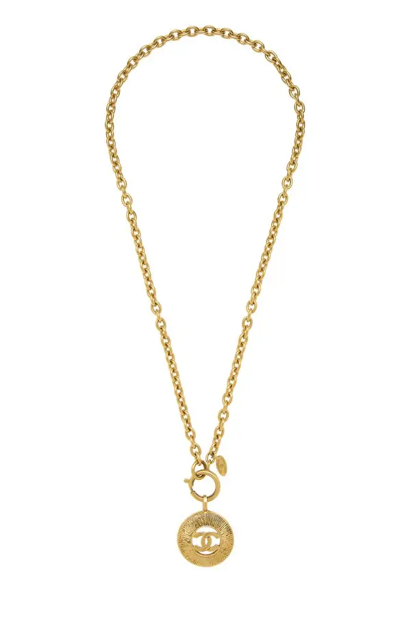 Chanel Tone Cc Sunburst Pendant Necklace - Gold