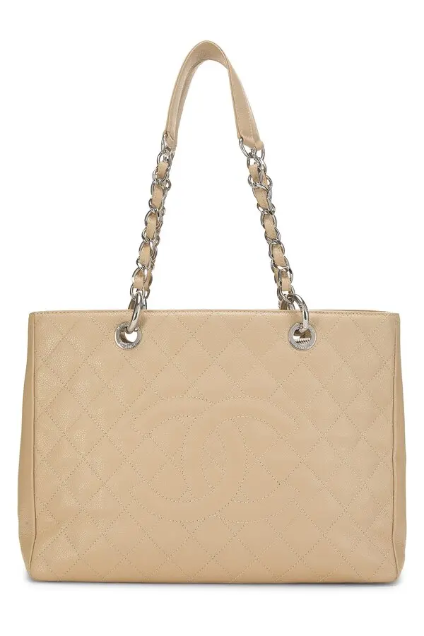 Chanel Quilted Caviar Grand Shopping Tote - Beige