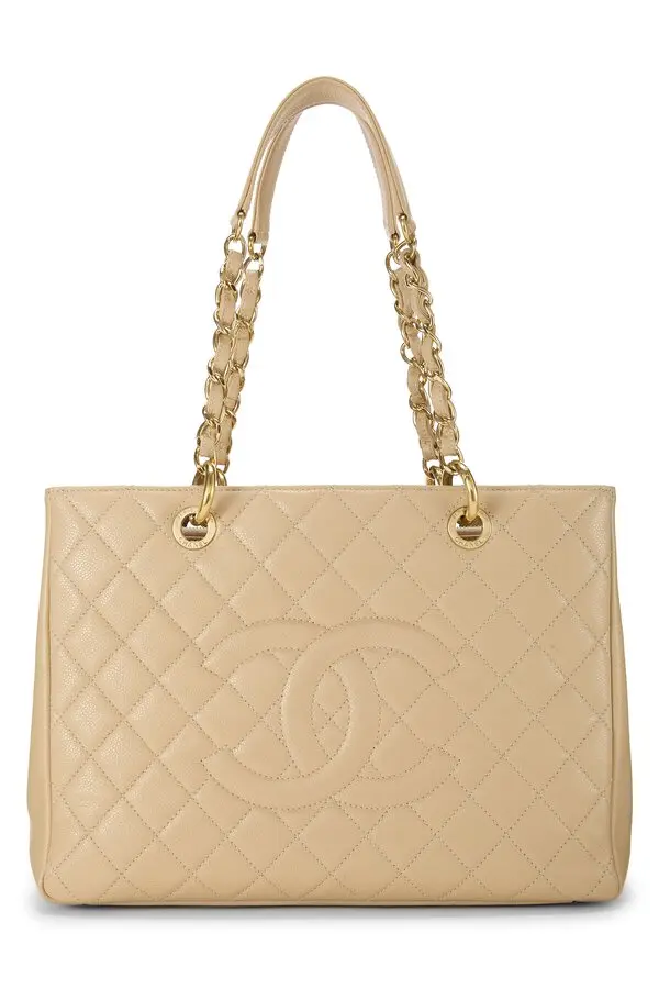 Chanel Quilted Caviar Grand Shopping Tote - Beige