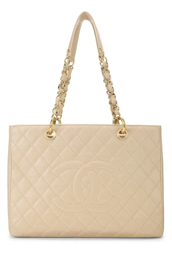 Chanel Quilted Caviar Grand Shopping Tote - Beige