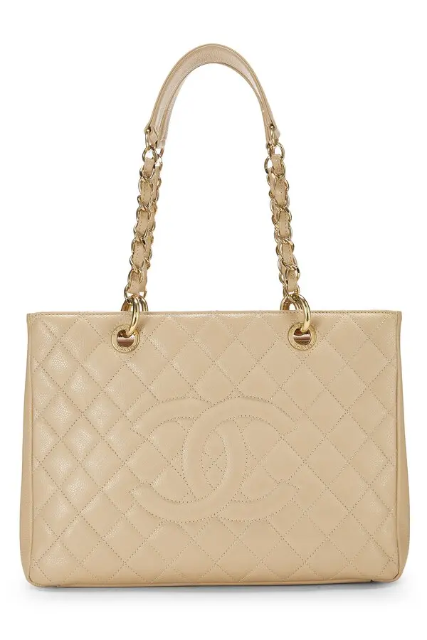 Chanel Quilted Caviar Grand Shopping Tote - Beige