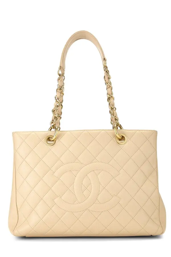 Chanel Quilted Caviar Grand Shopping Tote - Beige