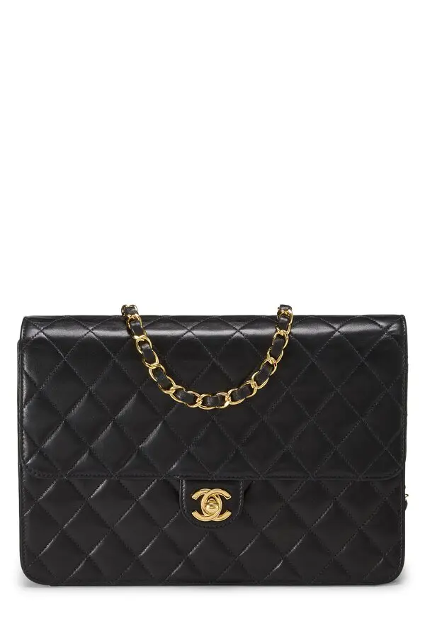 Chanel Quilted Lambskin Turnlock Ex Flap Medium Shoulder Bag - Black