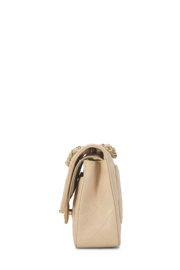Chanel Quilted Caviar Classic Double Flap Medium Shoulder Bag - Beige