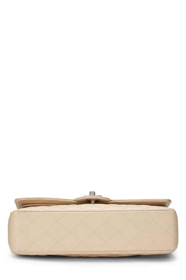Chanel Quilted Caviar Classic Double Flap Medium Shoulder Bag - Beige