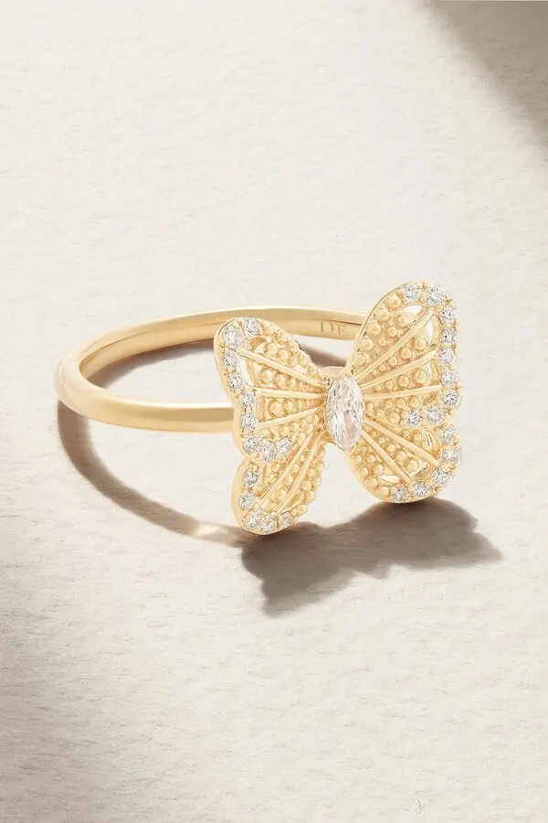 De Beers Portraits Of Nature Butterfly 18-karat Rose Diamond Ring - Gold