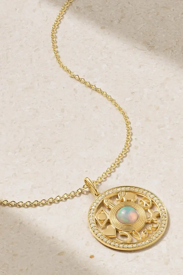 SYDNEY EVAN Open Icon 14-karat Opal And Diamond Necklace - Gold