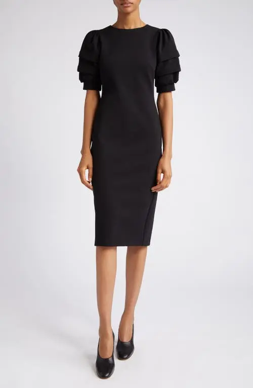 Max Mara Peonie Puff Sleeve Twill Jersey Dress - Black