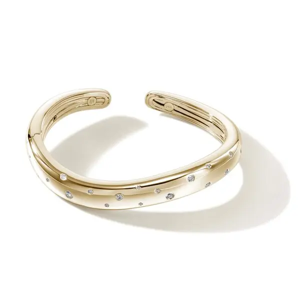 John Hardy Surf Hinged Cuff With Diamonds - Gold