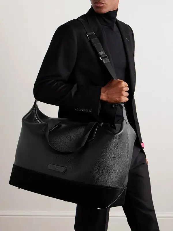 TOM FORD Suede-trimmed Full-grain Leather Weekend Bag
