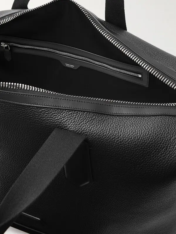TOM FORD Suede-trimmed Full-grain Leather Weekend Bag